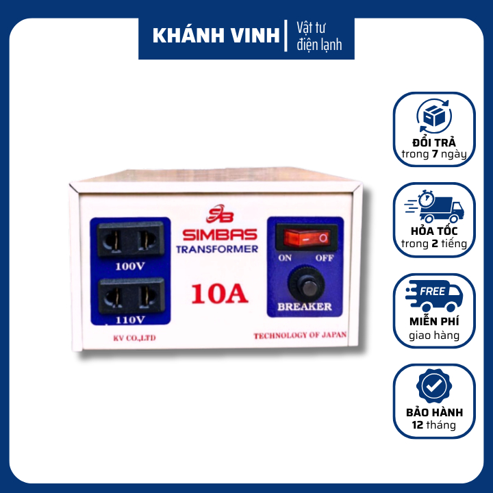 [Biến thế] Biến áp 10A SimBas từ 220v sang 100v-110v dùng cho tủ lanh, máy lạnh điều hòa, nồi ...