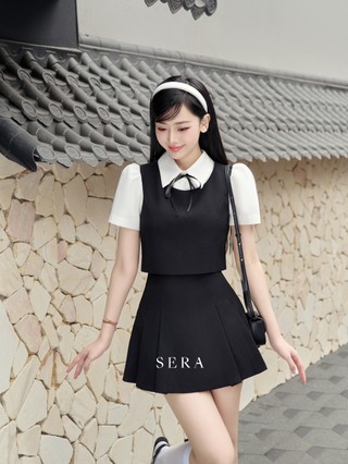 SERA - Set áo mix cổ sơ mi và chân váy xếp ly Jessi (SẢN PHẨM DO SERA ...