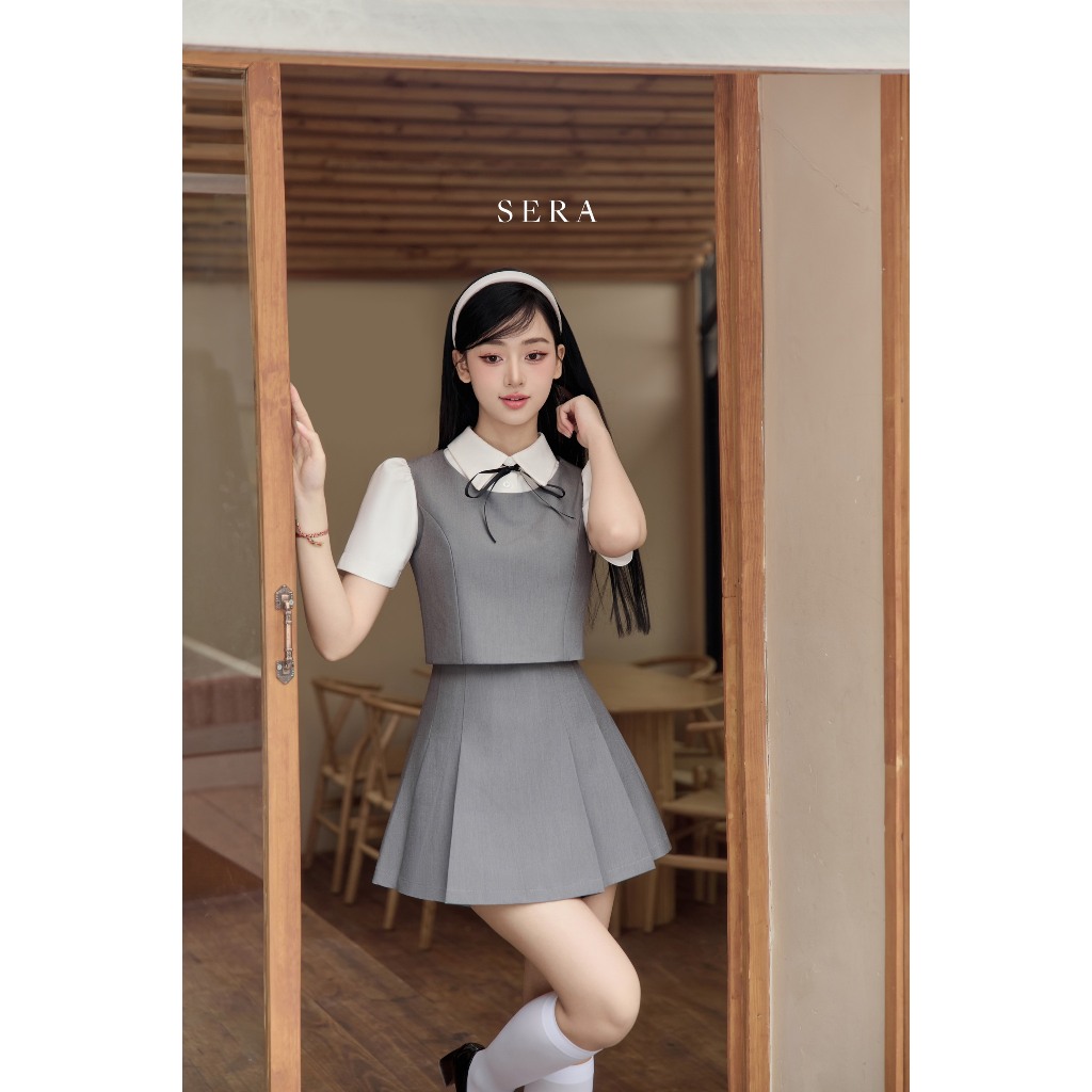 SERA - Set áo mix cổ sơ mi và chân váy xếp ly Jessi (SẢN PHẨM DO SERA ...