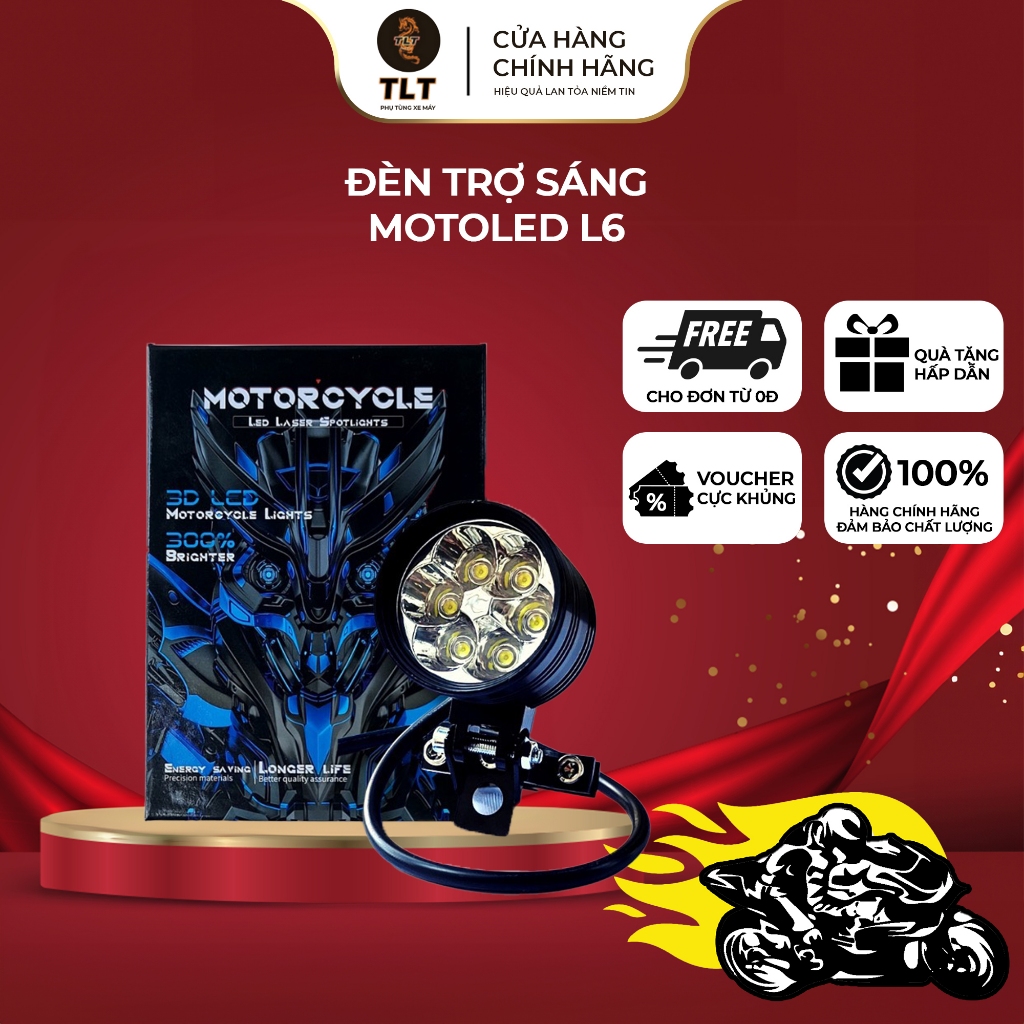 Đèn trợ sáng L6 chính hãng MOTOLED 3 chế độ sáng khác nhau chống nước IP65 dành cho xe máy bảo ...
