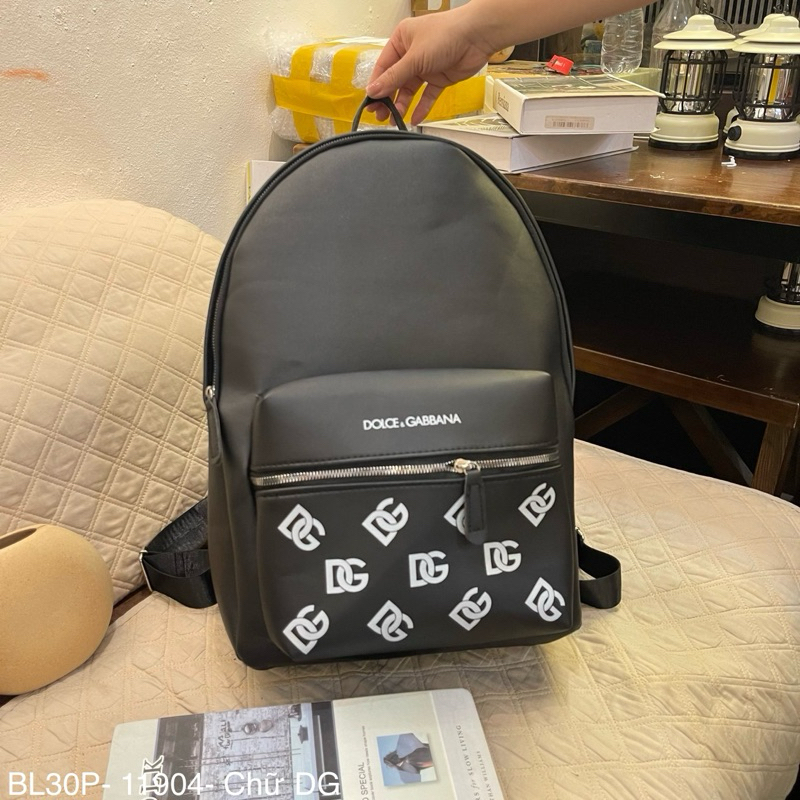 Balo đi học nam nữ Dolce vải dù đen mịn in chữ logo DG monogram khoá ...