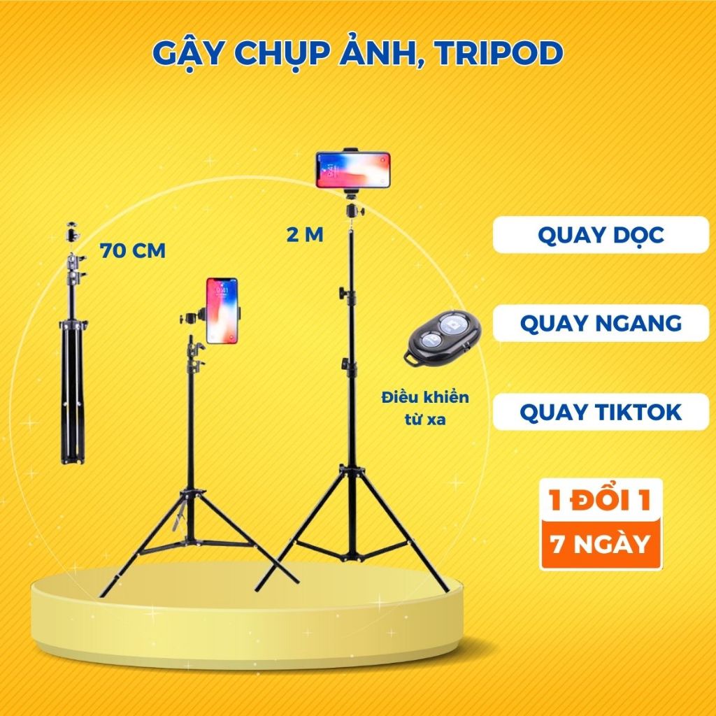 Gậy livestream tiktok tripod 3 chân dùng để chụp ảnh, quay video chắc ...