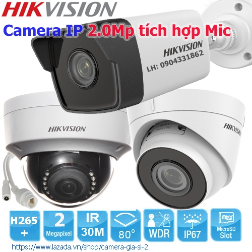 CAMERA IP HIKVISION TÍCH HỢP MIC 2MP H.265+ Cấp nguồn POE . , DS-2CD1023G0-IUF DS-2CD1123G0-IUF ...