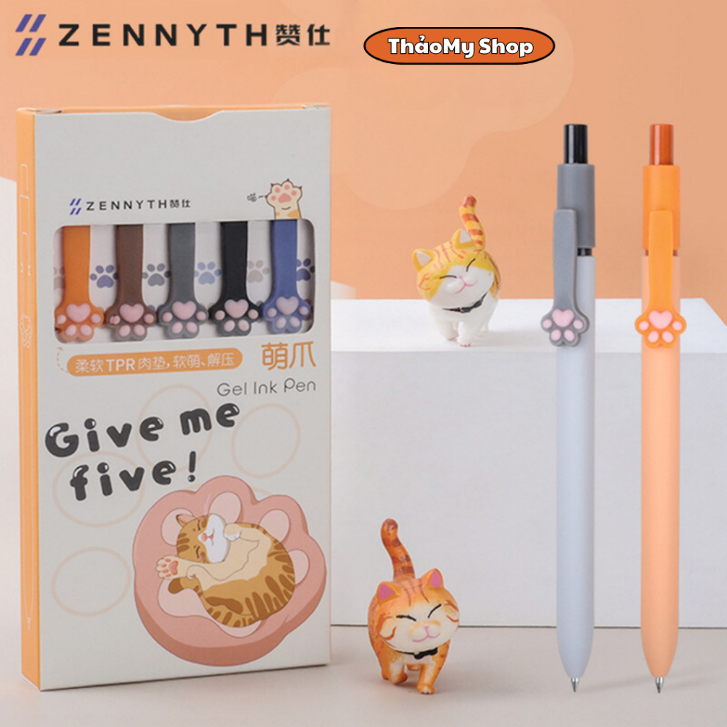 Set but gel bấm ZENNYTH Cat mực đen ngòi 0.5mm Bút bi chính hãng viết ...