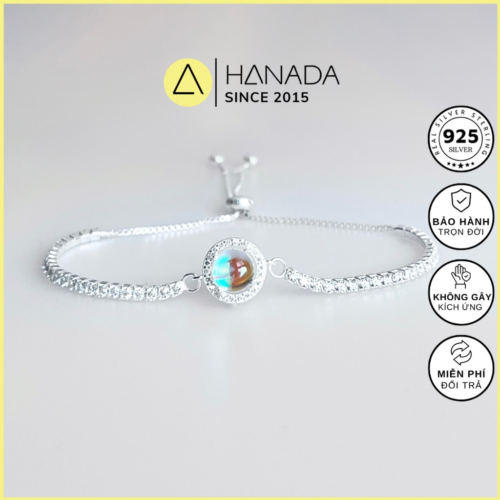 Lắc Tay BẠC 925 Nguyên Khối (BHTrọn Đời) Tròn Đá Mặt Trăng Nhân Tạo Dây Rút Tùy Chỉnh Hanada ...
