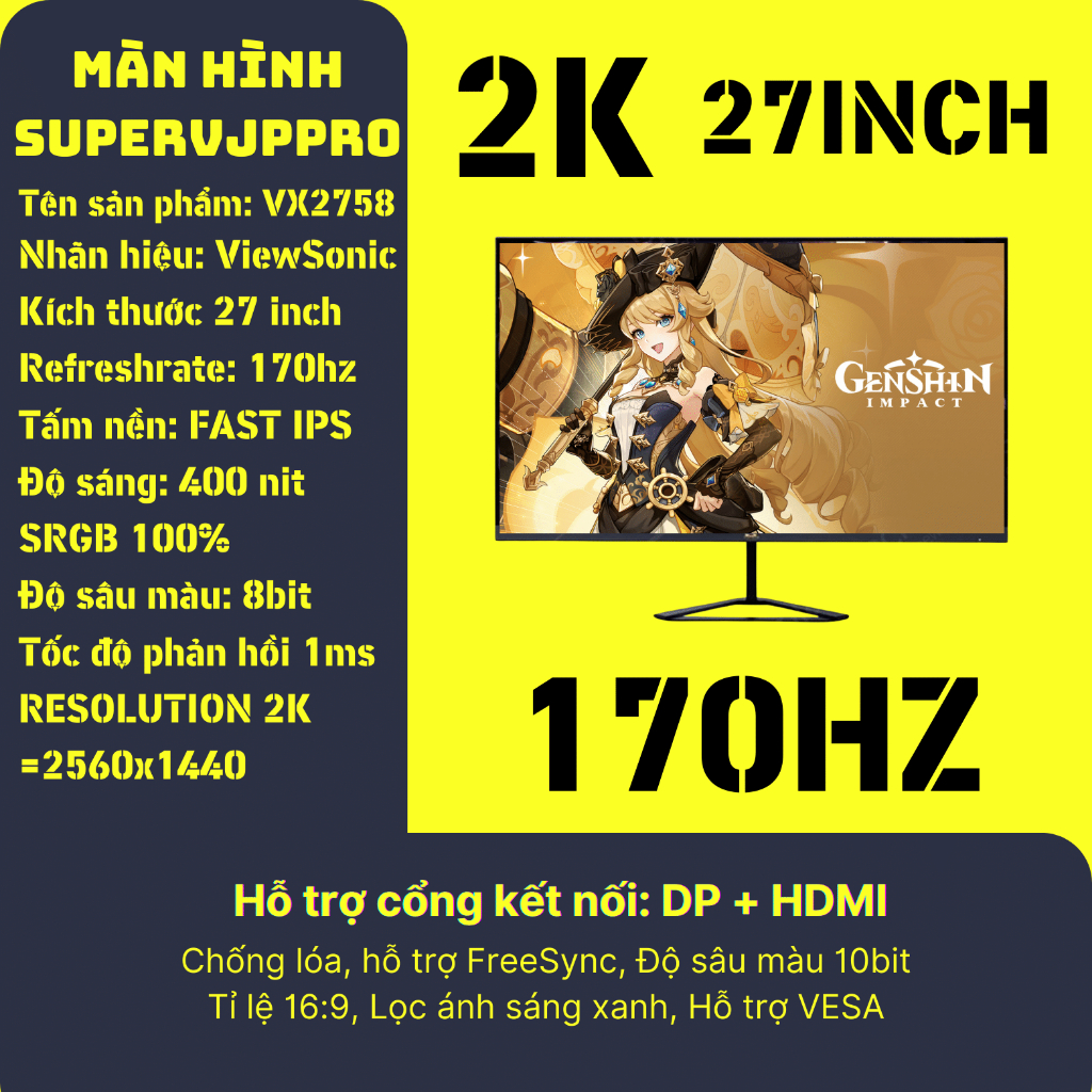 Màn hình ViewSonic VX2758 27 inch 2K (27''/FastIPS/2K/185Hz/1ms ...