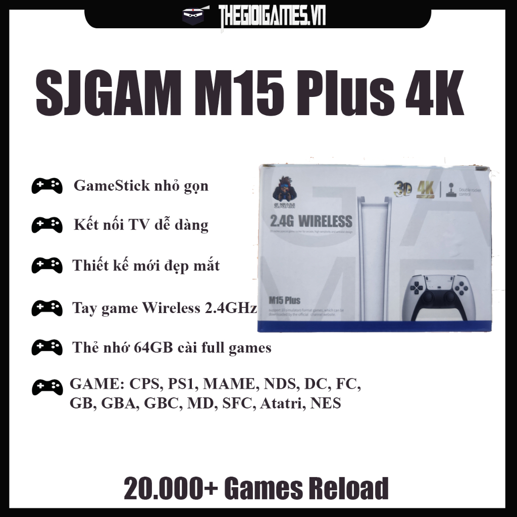 Máy Game Retro Stick M15 Plus 4K Ultra HD Trắng – Hơn 20.000+ Trò Chơi ...
