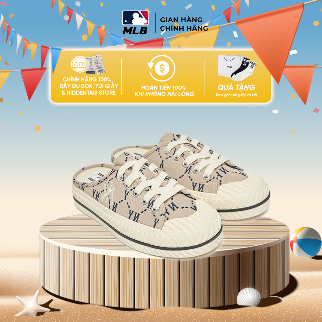 Giày MLB Playball Origin Mule Monogram màu nâu chính hãng, sục MLB đạp ...
