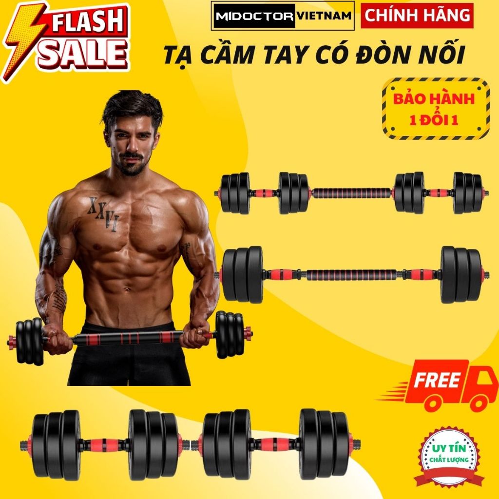 Tạ tay PVC 4 in 1 kết hợp tạ đòn đẩy 20kg tập tại nhà có thể điều chỉnh ...