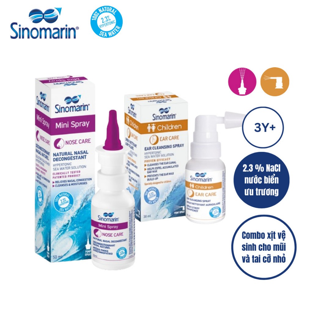 Combo Xịt mũi SINOMARIN MINI 30ml tím & Xịt tai trẻ em SINOMARIN ...