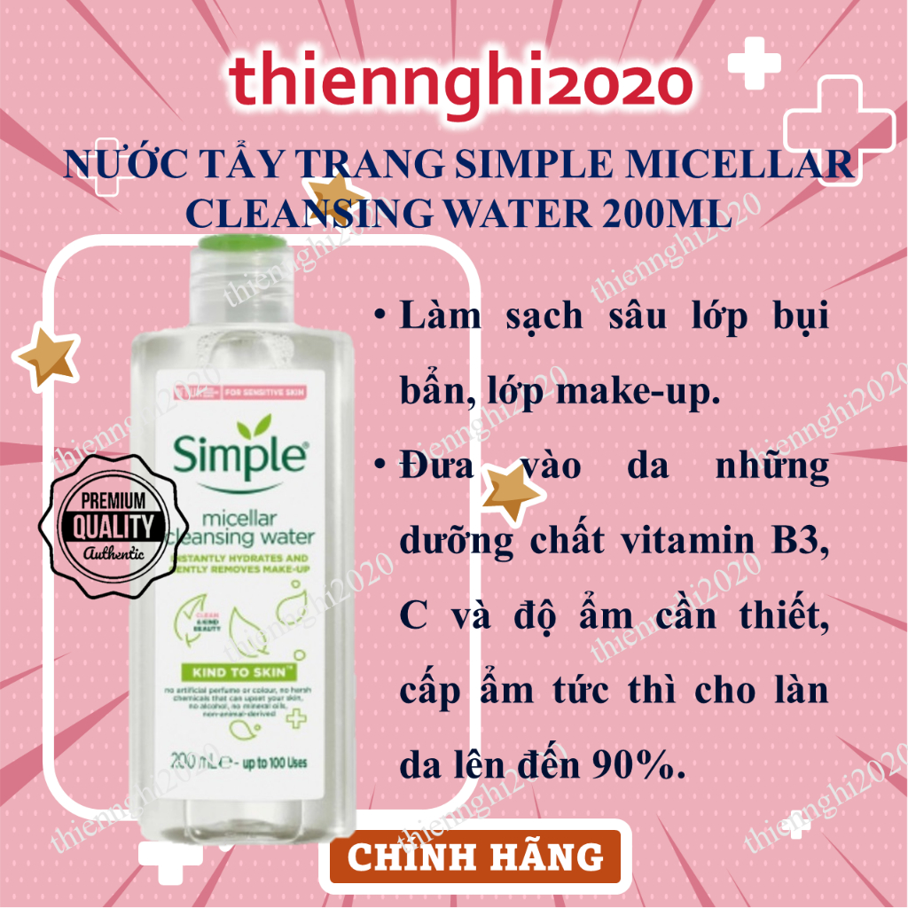 Combo Simple Nước Tẩy Trang Simple Làm Sạch Trang Điểm 200ml + 400ml | Shopee Việt Nam