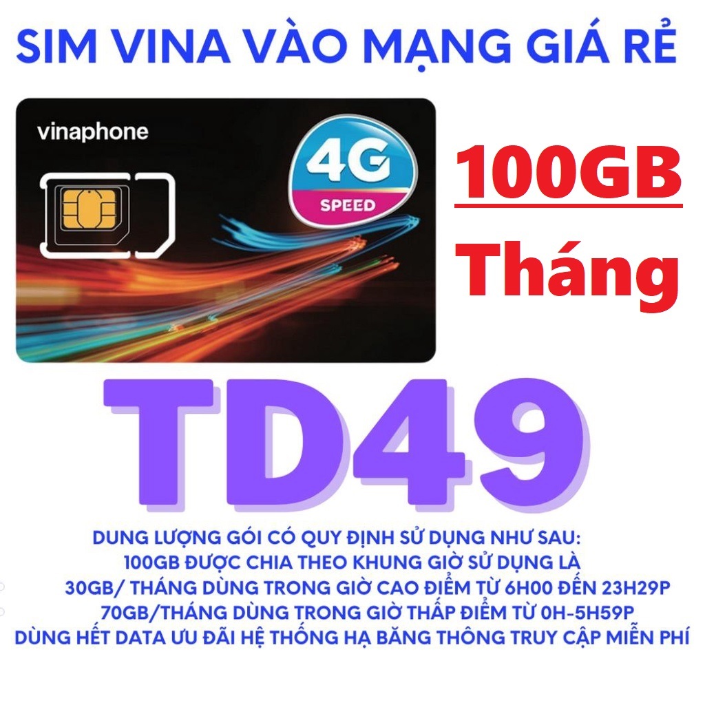 SIM VINAPHONE 4G TD49 100G/THÁNG MIỄN PHÍ 12T KHÔNG CẦN NẠP THÊM TIỀN - SIM SỬ DỤNG TOÀN QUỐC ...