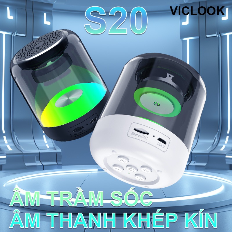 Loa bluetooth mini S20, loa nghe nhạc đèn led RGB đổi màu, Âm thanh vòm ...