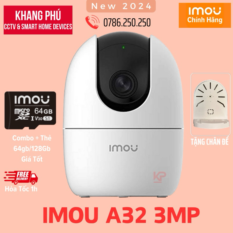 [Combo] A32 Imou 3MP Ranger 2 + Thẻ 64Gb + Chân đế chữ L - Camera wifi ...