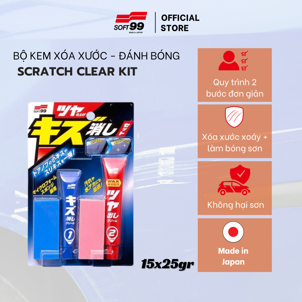 Bộ 2 kem xoá xước xe, xử lý xước xoáy, đánh bóng sơn xe Soft99 Scratch Clear Kit W-60 40g ...