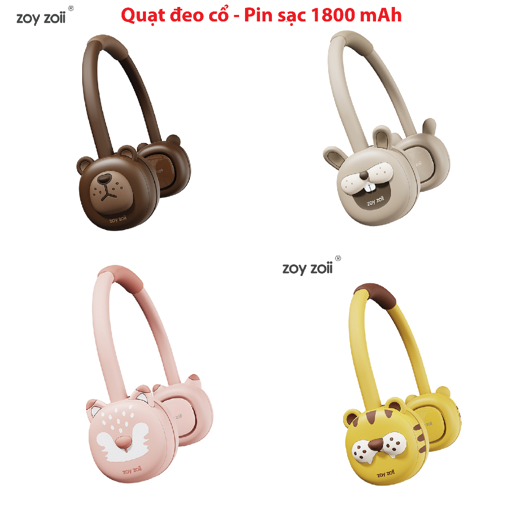 Quạt đeo cổ mini cho bé Zoy Zoii F18 - Cổng sạc Type C - Dung lượng pin 1800 maH (giao hình ngẫu ...