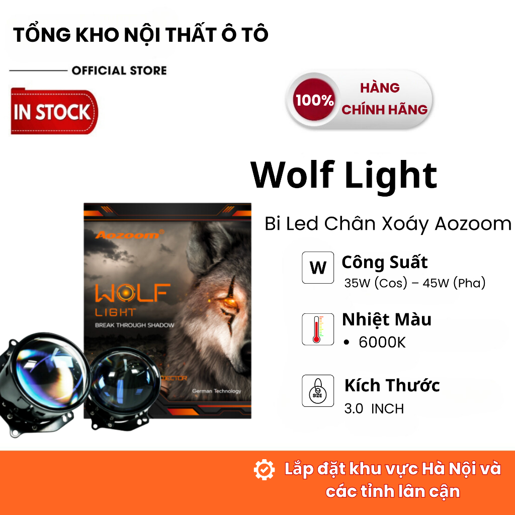 CH Đèn Bi Led Wolf Light Aozoom Bi Led Chân Xoáy Đa Năng Độ Bi Pha Led Tăng Sáng Cho Ô Tô ...