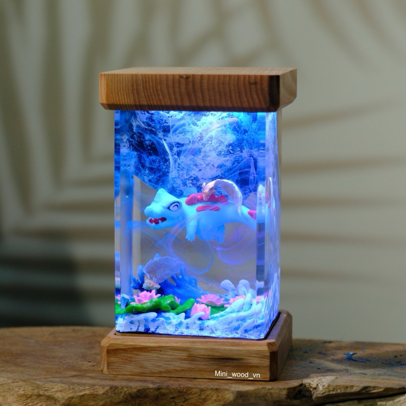 Tổng hợp Đèn gỗ vuông resin epoxy Pokemon 2.Lamp wood resin epoxy ...