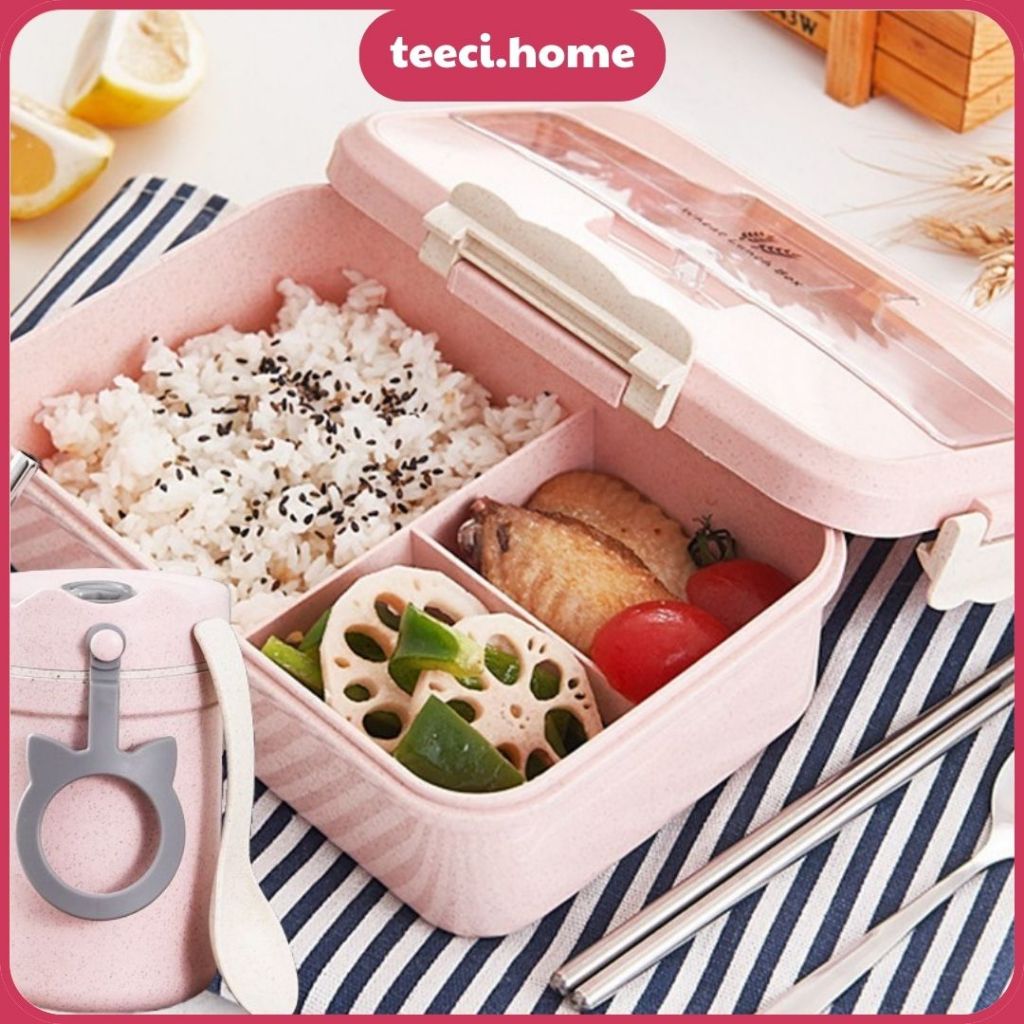 Hộp Đựng Cơm 3 Ngăn Hộp Cơm Giữ Nhiệt Ăn Trưa Văn Phòng Cà Mèn Tặng Thìa Đũa Sử Dụng Lò Vi Sóng ...