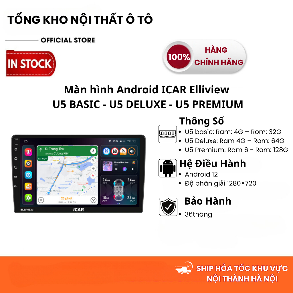 Màn hình Android ICAR Elliview U5 Basic/ U5 Deluxe/ U5 Premium Màn Hình ...