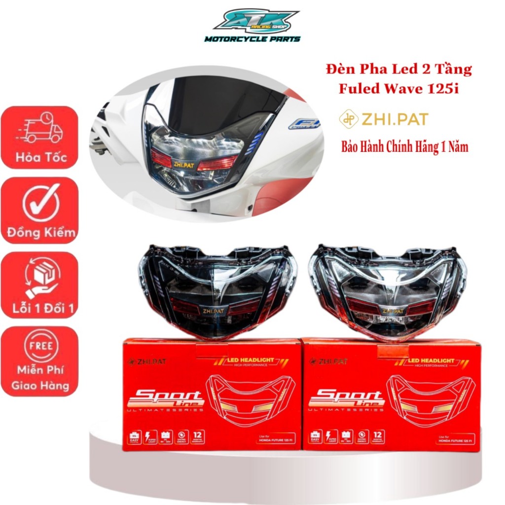 Đèn pha LED 2 tâng Wave 125i, FuLed Fi chính hãng Zhipat mẫu mới 2024 ...