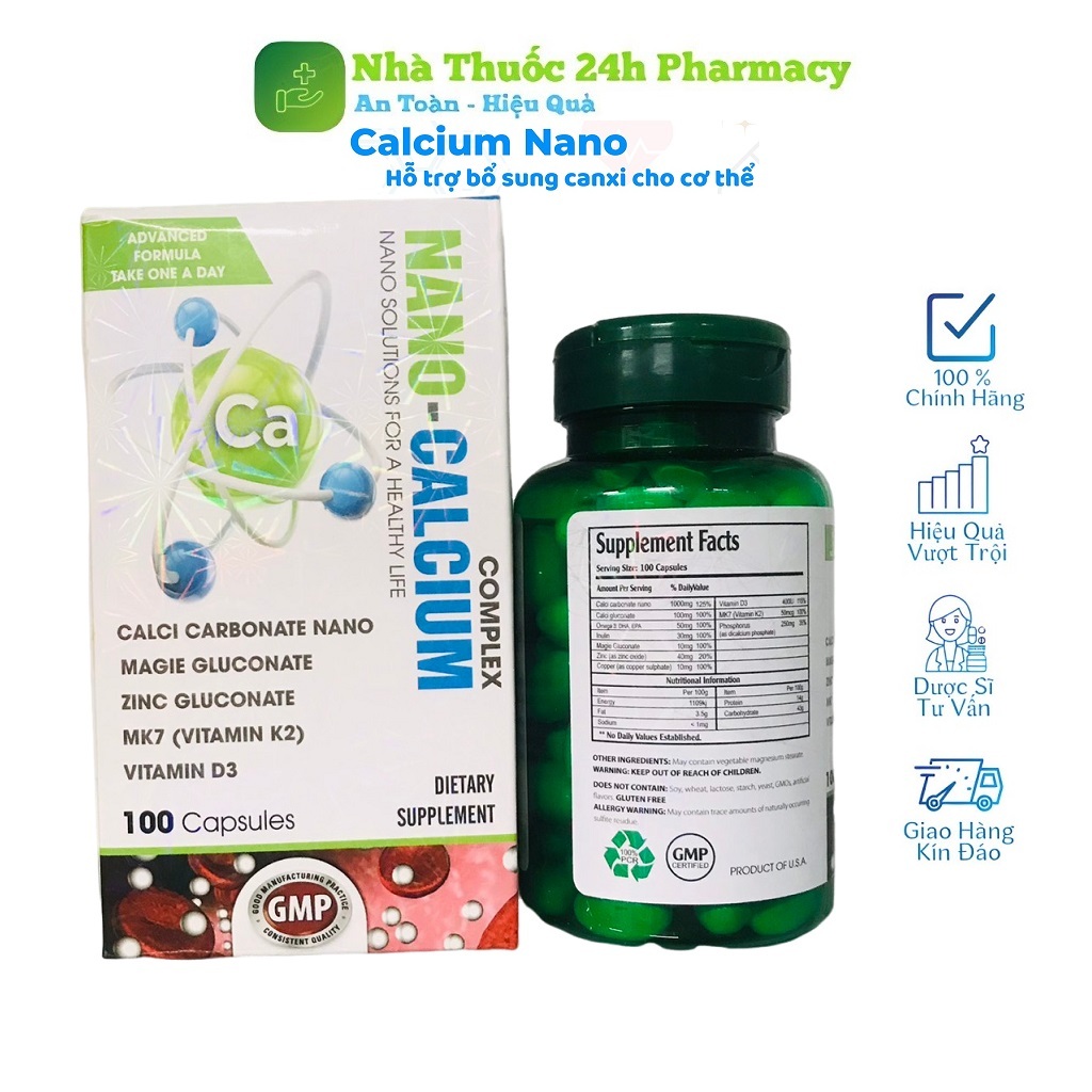 Viên uống Calcium Nano bổ sung canxi, vitamin D3, vitamin K2 (MK7 ), tăng cường canxi, giảm nguy ...