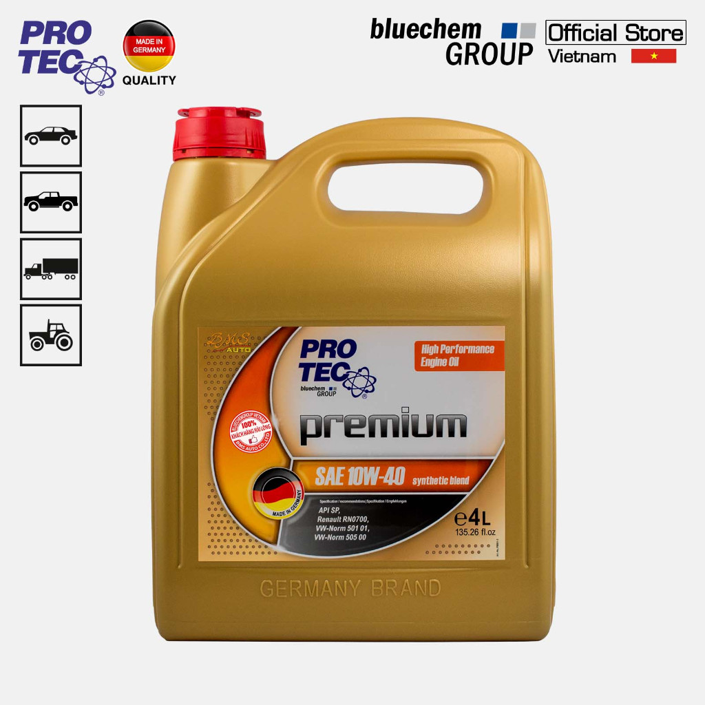 Dầu nhớt bluechem Bán Tổng hợp cao cấp PRO-TEC premium 10W-40 Synthetic-Blend API SP | Shopee ...