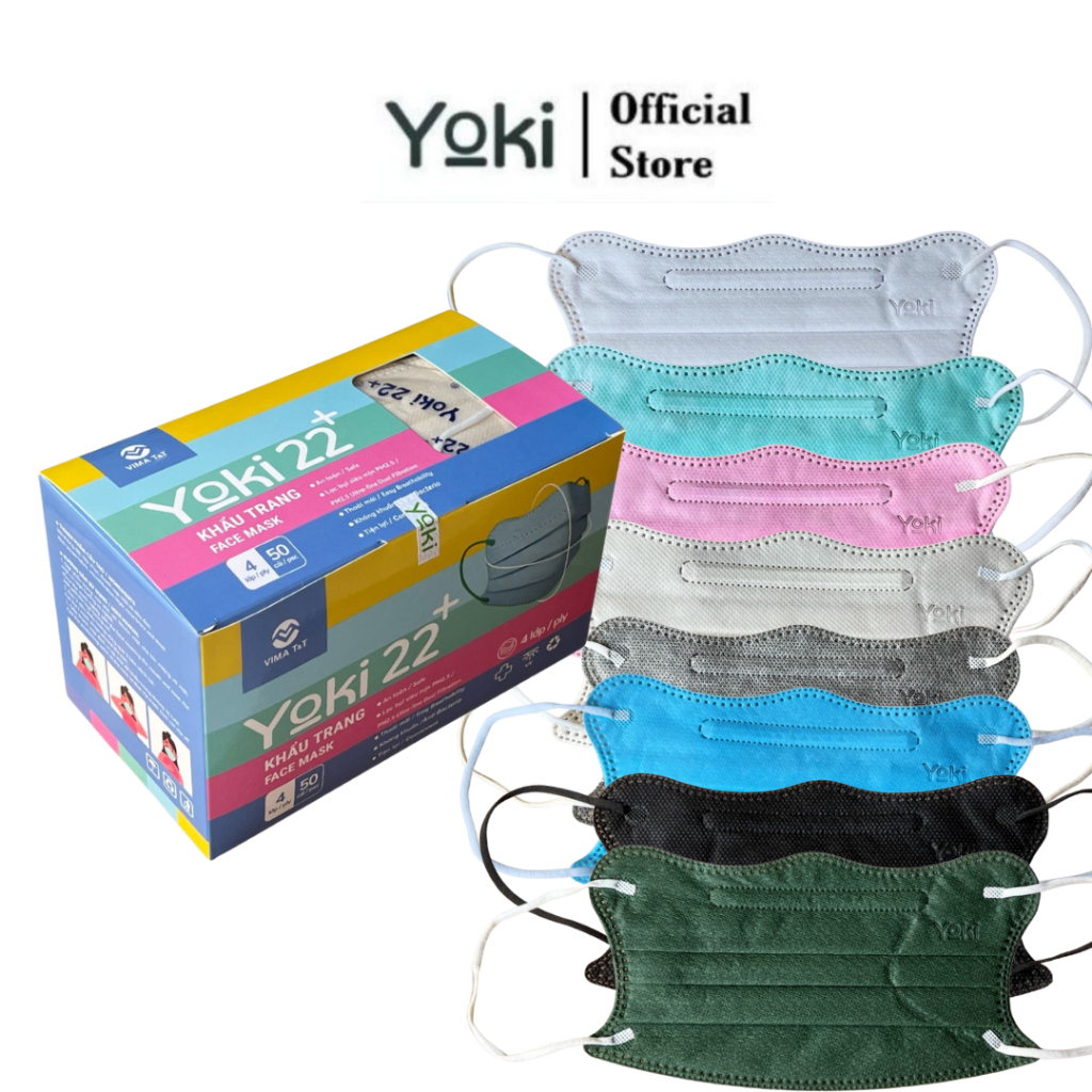 Hộp 50 Chiếc Khẩu Trang Y Tế Yoki 22+ 4 Lớp Kháng Khuẩn Lọc Bụi Mịn PM2 ...