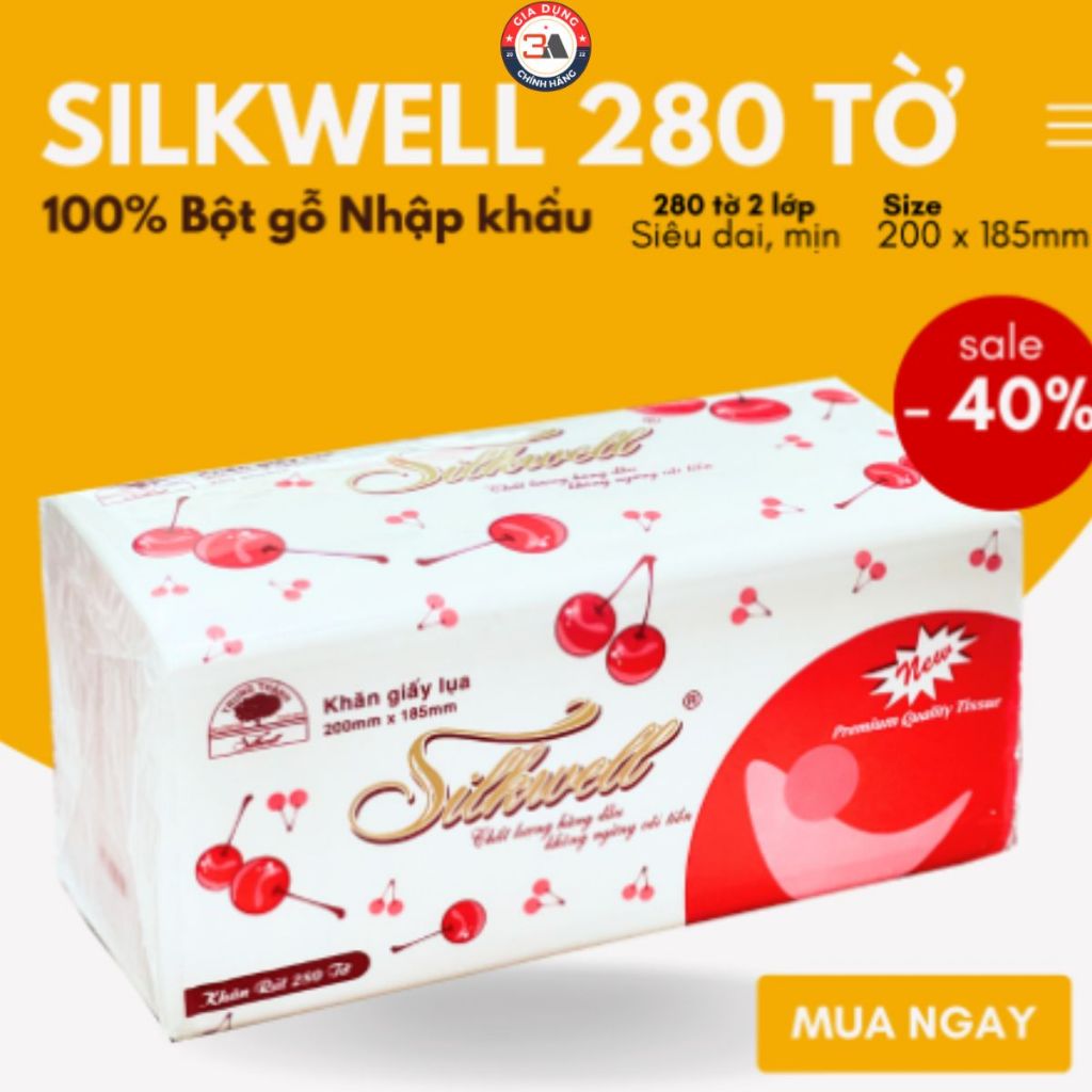 (Chuyên sỉ)Combo 10 Gói Khăn giấy ăn rút lụa Silkwell 280 tờ 2 lớp ...