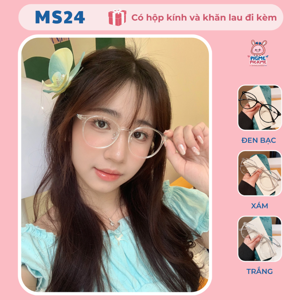 Gọng kính cận nữa mắt tròn chất liệu nhựa phối kim loại chắc chắn, dễ đeo, thời trang MS24 ...