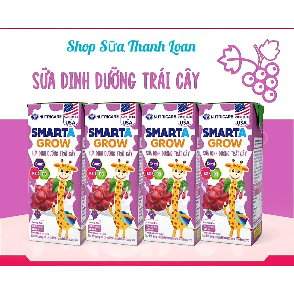 [HSD T8-2025] Thùng 48 Hộp Sữa Nước Nutricare Smarta Grow 180ml Vị Nho. | Shopee Việt Nam