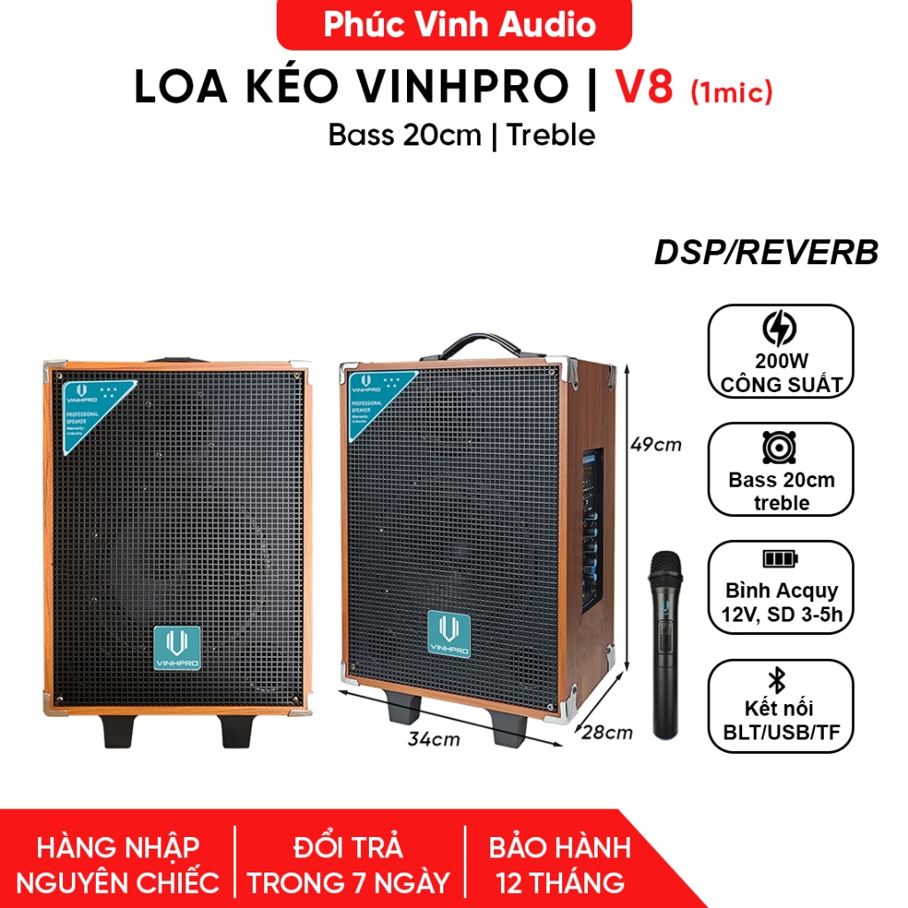 Loa kéo Bass 20cm, VINHPRO V8 150W, tặng kèm 1-2 micro, Karaoke bluetooth | Shopee Việt Nam