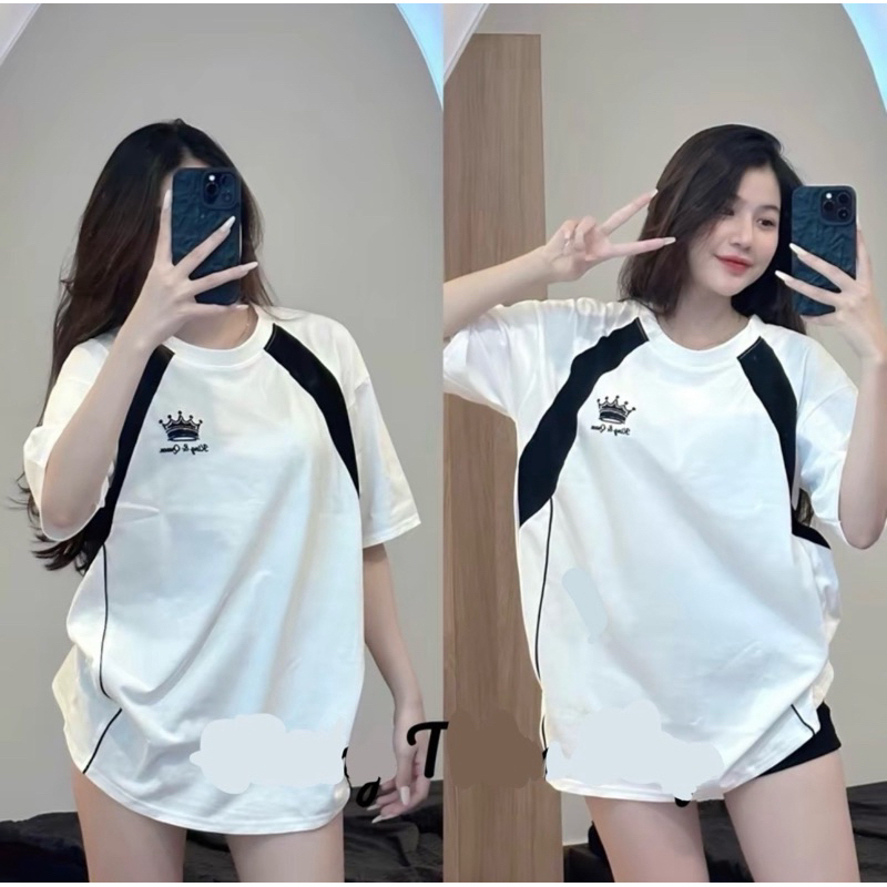 Áo Thun 1 COTTON KHÔ 3158 Tay Lỡ Form Rộng Cổ Tròn Đen Trăng | Shopee Việt Nam