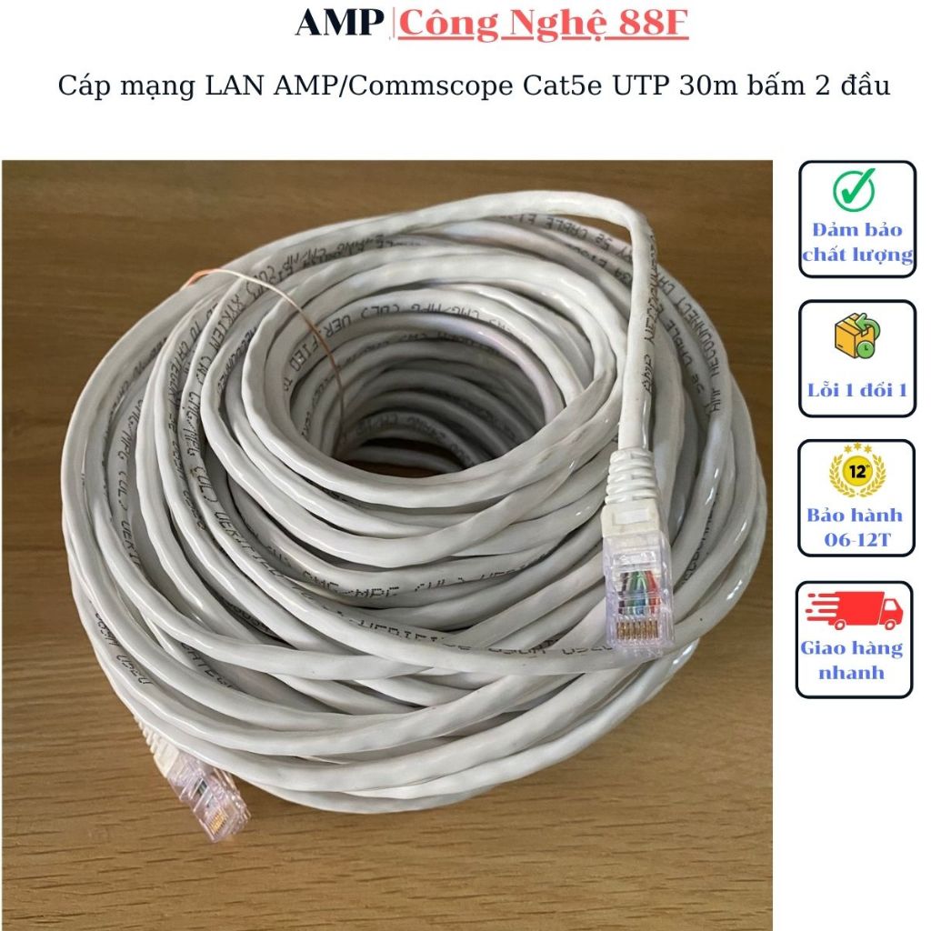 Cáp mạng LAN AMP/Commscope Cat5e UTP 30m bấm sẵn 2 đầu | Shopee Việt Nam