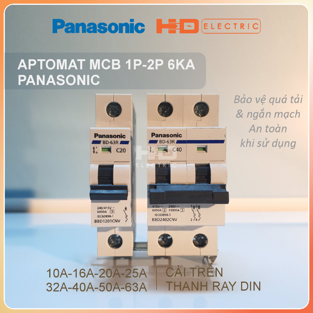 Át tép (cài) Aptomat MCB 1P 2P 6kA Panasonic 10A 16A 20A 25A 32A 40A 50A 63A chính hãng | Shopee ...