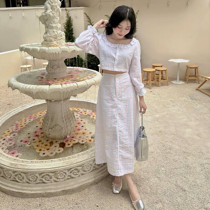 NANCY SET - Set tay dài phối cổ bèo xinh xắn - AIMEE | Shopee Việt Nam