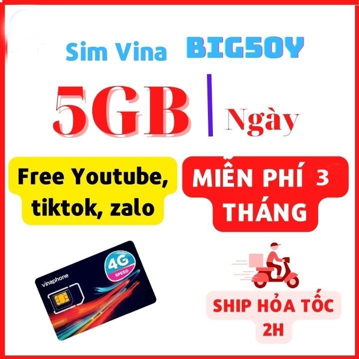 Sim 4G mạng Vinaphone gói 5GB/ngày 3gb/Ngày gói /Big50y/D89Y/D219 dùng miễn phí 3 tháng đến 12 ...