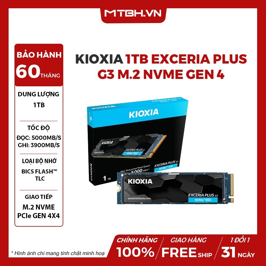 SSD Kioxia 1TB Exceria Plus G3 M.2 Nvme Gen 4 (Đọc:5000Mb/S) | Shopee Việt Nam