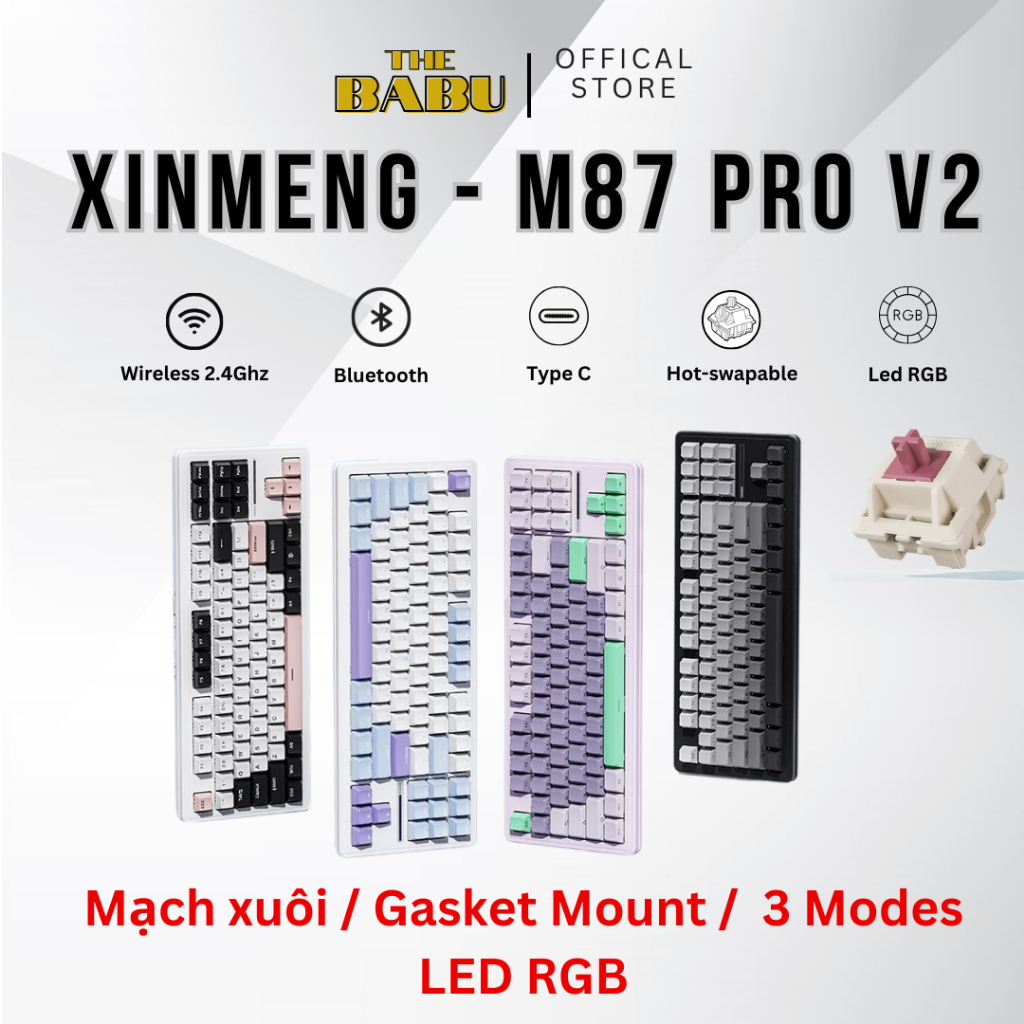 [HÀNG SẴN] Bàn phím cơ Xinmeng - M87 Pro V2 3 Mode | Black plum switch (Mạch xuôi/Hotswap/RGB ...