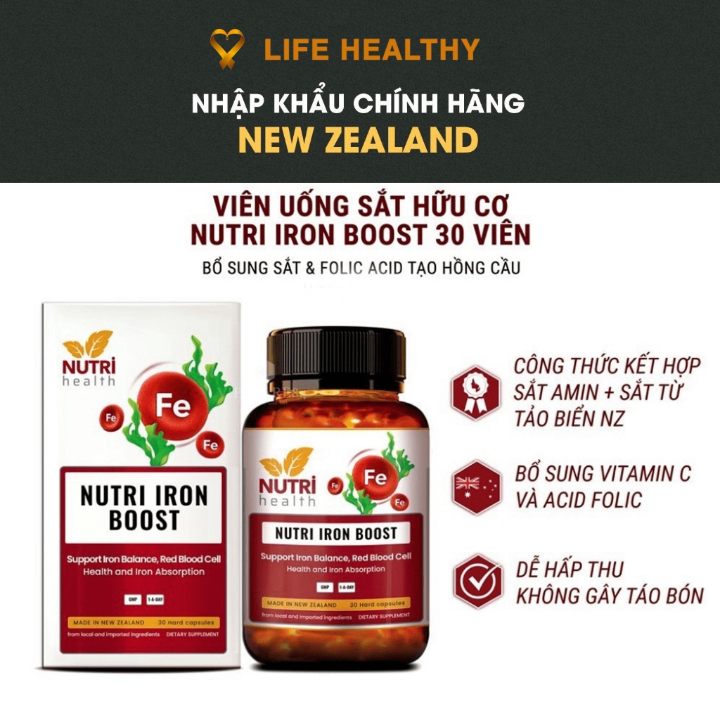 Viên sắt hữu cơ nhập khẩu chính hãng NUTRI IRON BOOST giúp bổ sung Sắt, Acid Folic cho bà bầu ...