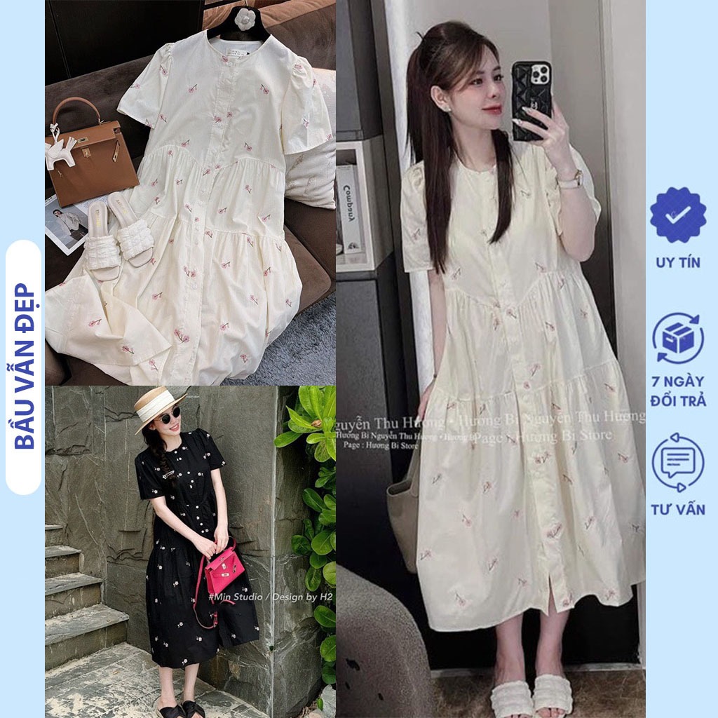 ĐẦM VÁY BẦU BABYDOLL DỰ TIỆC PHỐI HOA NHÍ TRẺ TRUNG V799 - VÁY CÔNG SỞ ...