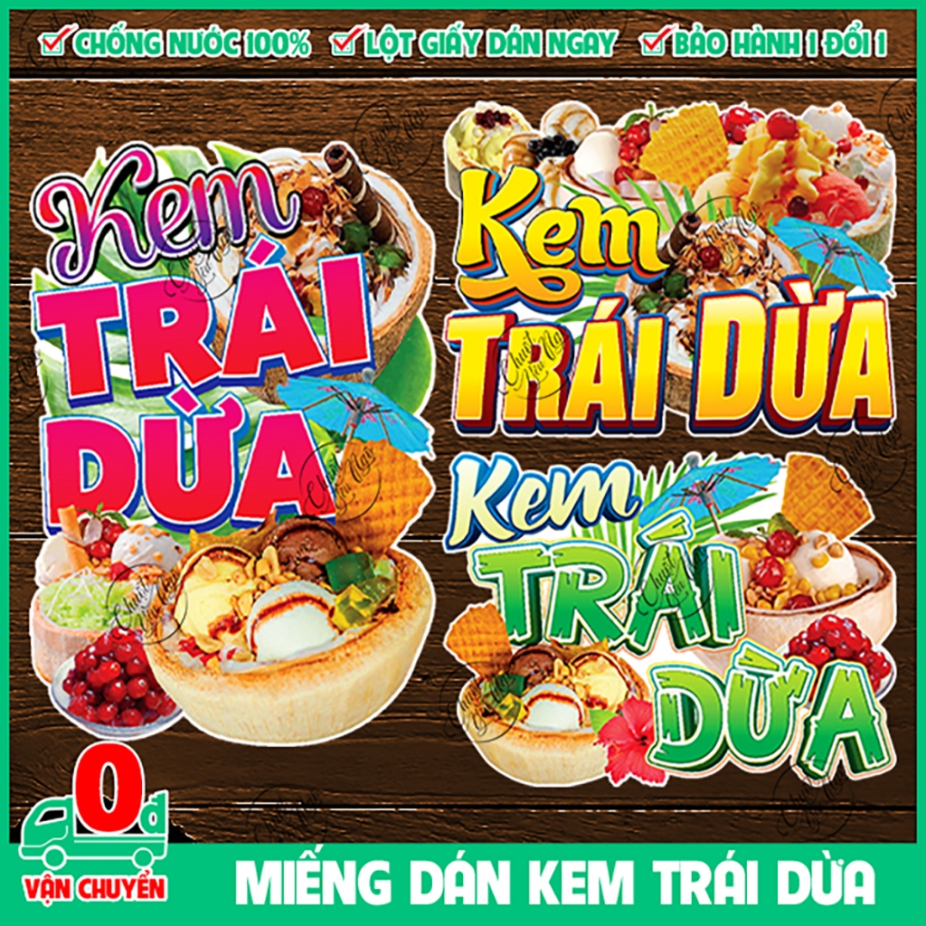 Miếng dán trang trí KEM TRÁI DỪA menu quán nước trà sữa hình sticker ăn ...