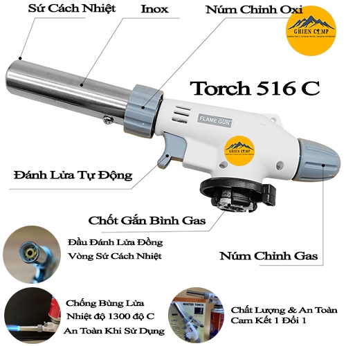 Đầu Khò Master Torch-516C Inox Loại Tốt Có Van Chống Tràn Gas_Chống Phụt Lửa Vàng_Điều Chỉnh Oxi ...