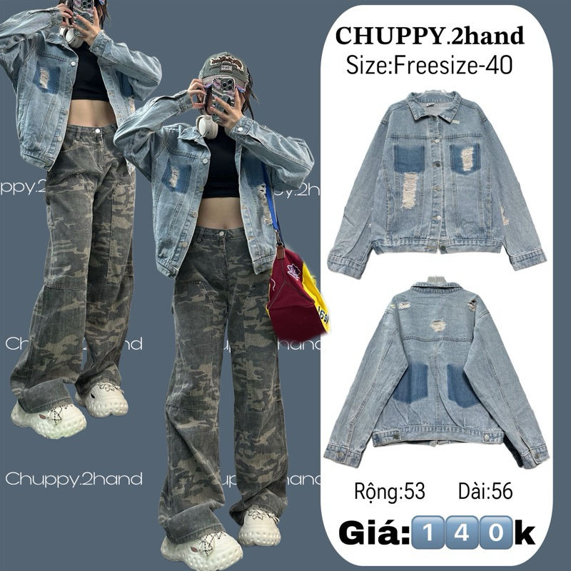 Khoác Jean 2hand tuyển Chuppy.2hand Freesize 40 | Shopee Việt Nam