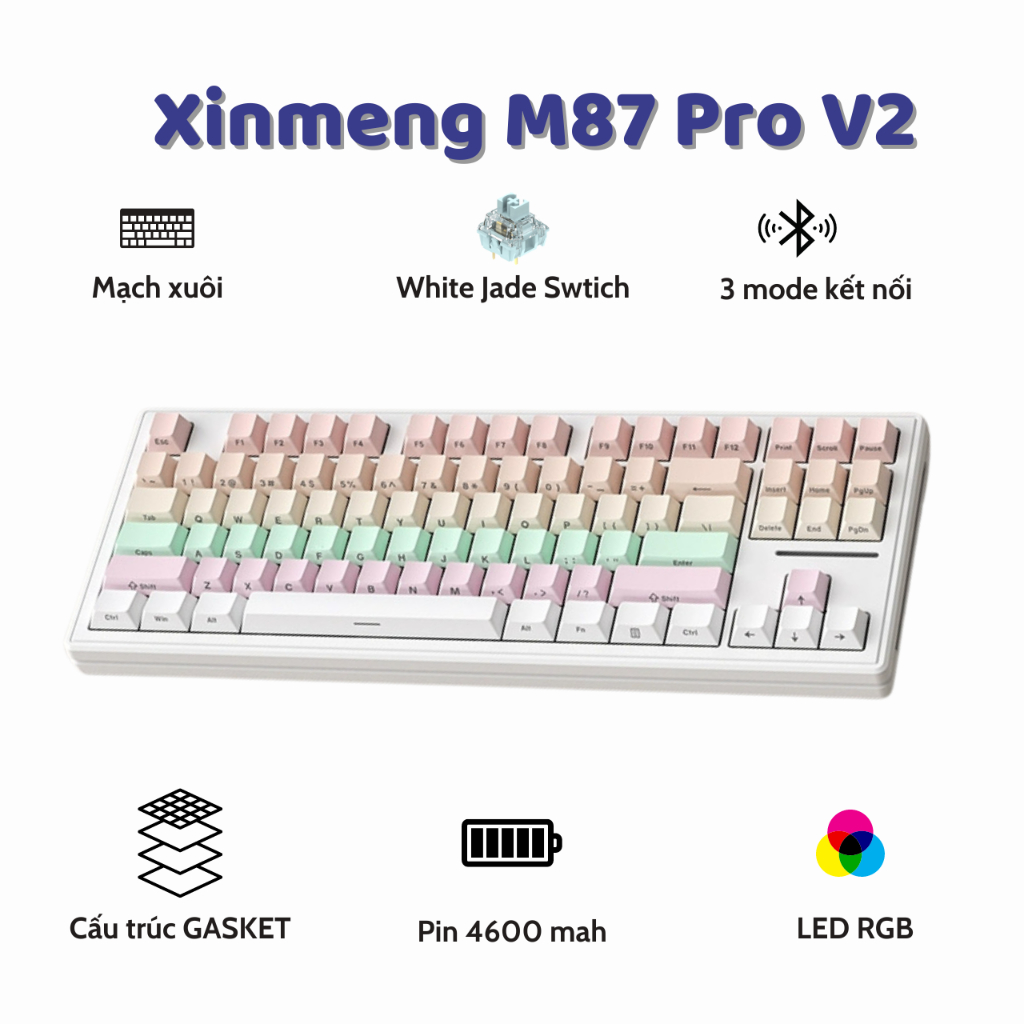Bàn Phím Cơ Xinmeng M87 Không Dây Bluetooth Gaming Có LED viền LED RGB ...