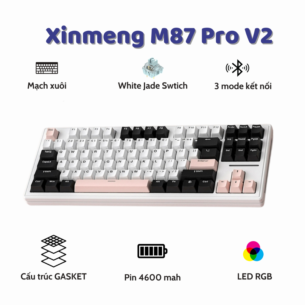 Bàn Phím Cơ Xinmeng M87 Không Dây Bluetooth Gaming Có LED viền LED RGB ...