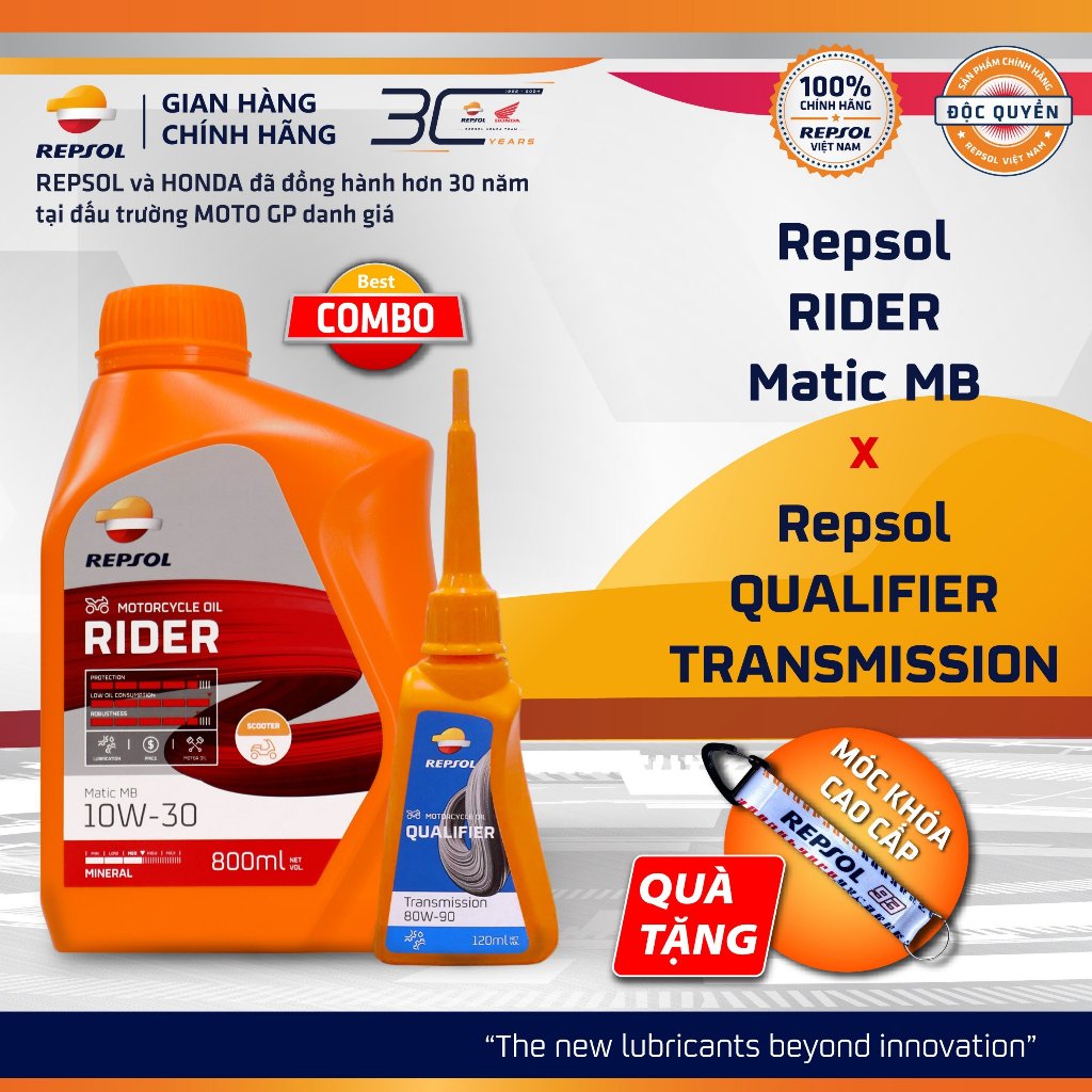 Combo Dầu Nhớt Xe Tay Ga Repsol Rider Matic MB 10w30 800ml + Nhớt Hộp ...