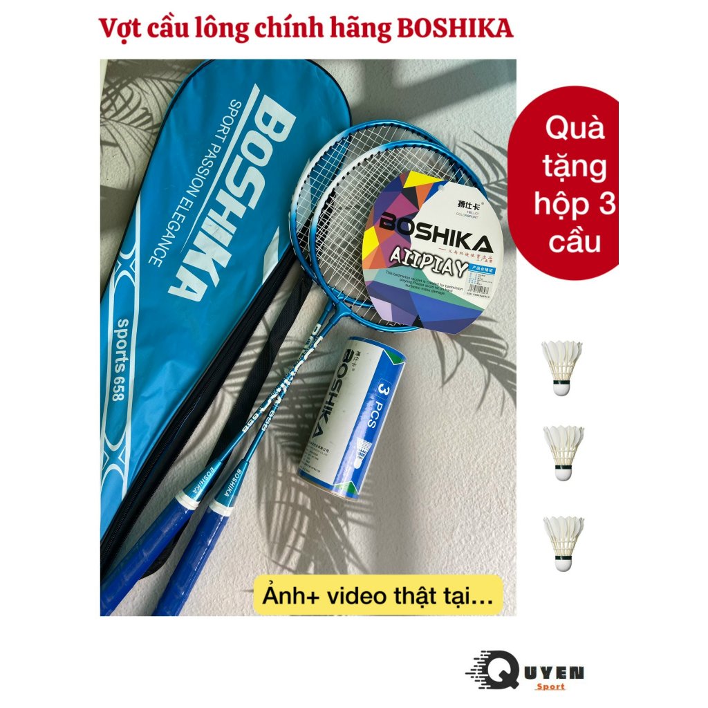 Bộ 2 vợt cầu lông chính hãng BOSHIKA siêu nhẹ, khung vợt chắc chắn ...