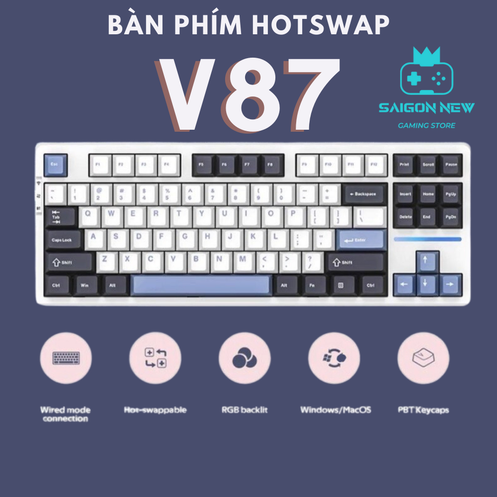 Bàn phím cơ không dây VGN V87 Led mạch xuôi - Hotswap 5 pin - Led RGB ...