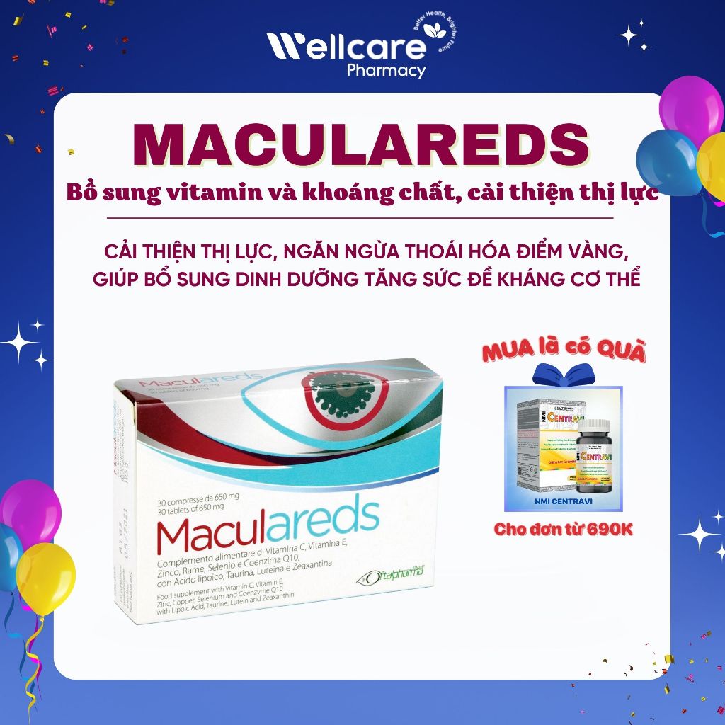 Viên uống bổ mắt Maculareds [Chính hãng] – Hộp 30 viên Bổ sung vitamin và khoáng chất, cải thiện ...